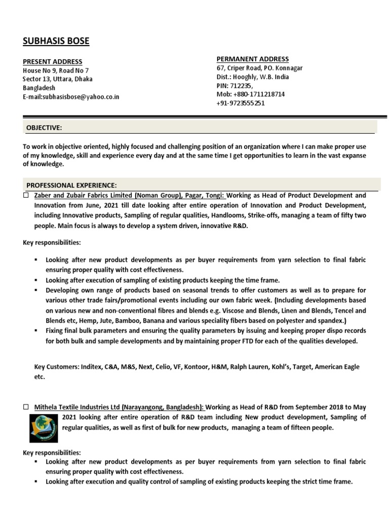 Subhasis Bose: Permanent Address Present Address | PDF | Textiles | Rayon