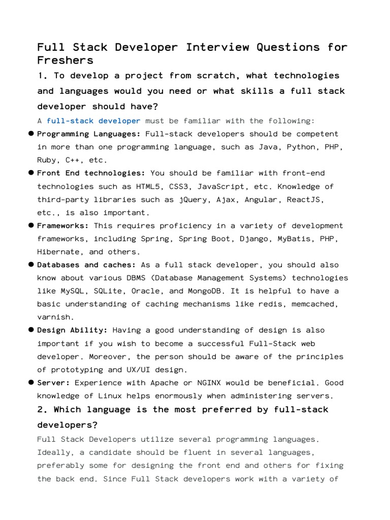 Full Stack Interview Questions | PDF | Representational State Transfer | Technology Development