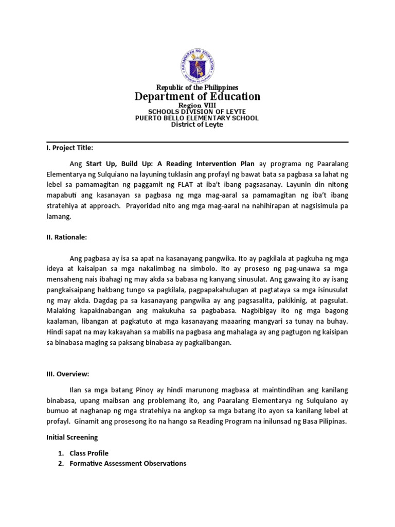 Reading Program Plan Filipino - Final | PDF