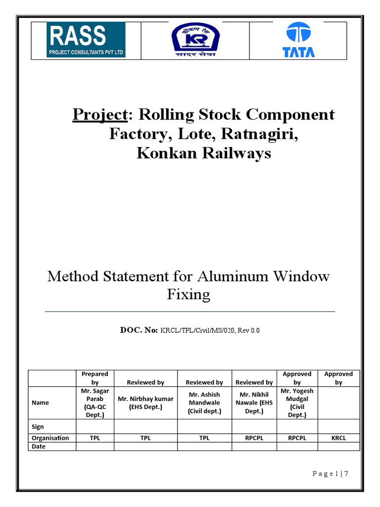 Method Statement For Aluminium Window | PDF | Pallet | Specification ...