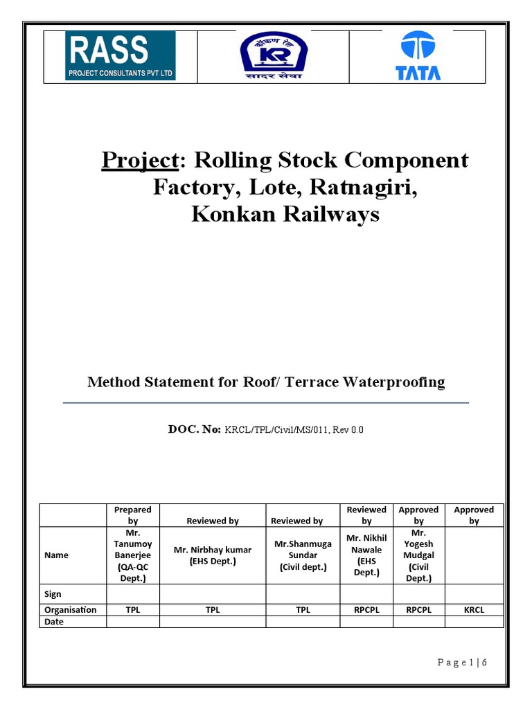 Roof/Terrace Waterproofing Method Statement | PDF | Concrete | Cement