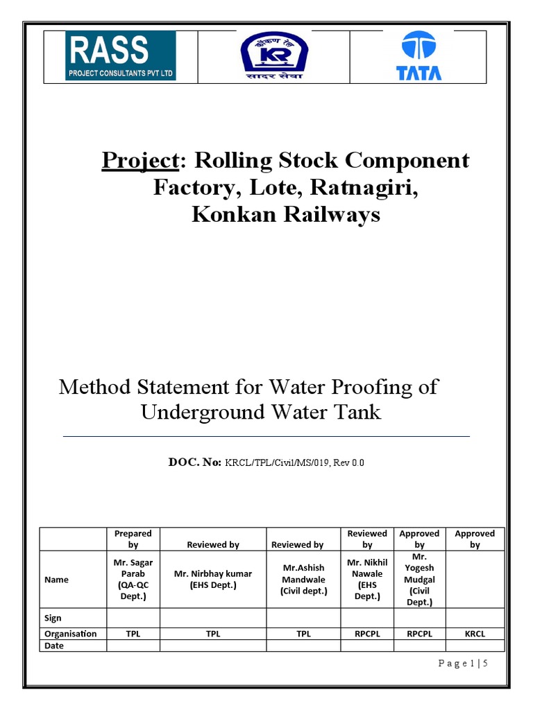 Underground Water Tank Waterproofing Method | PDF | Concrete | Cement