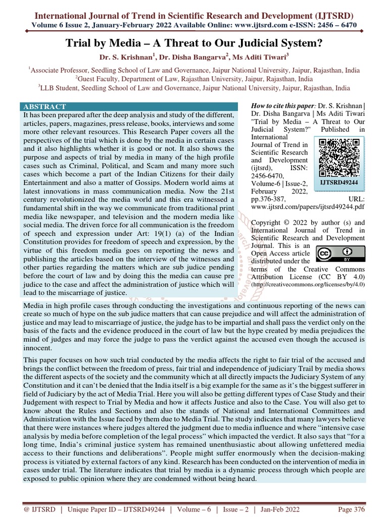 Trial by Media - A Threat To Our Judicial System | PDF | Contempt Of ...