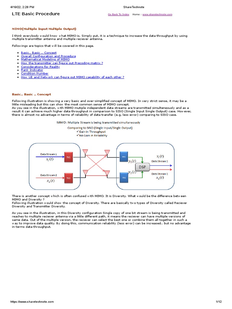 LTE Basic Procedure: MIMO (Multiple Input Multiple Output) | PDF | Mimo | Matrix (Mathematics)