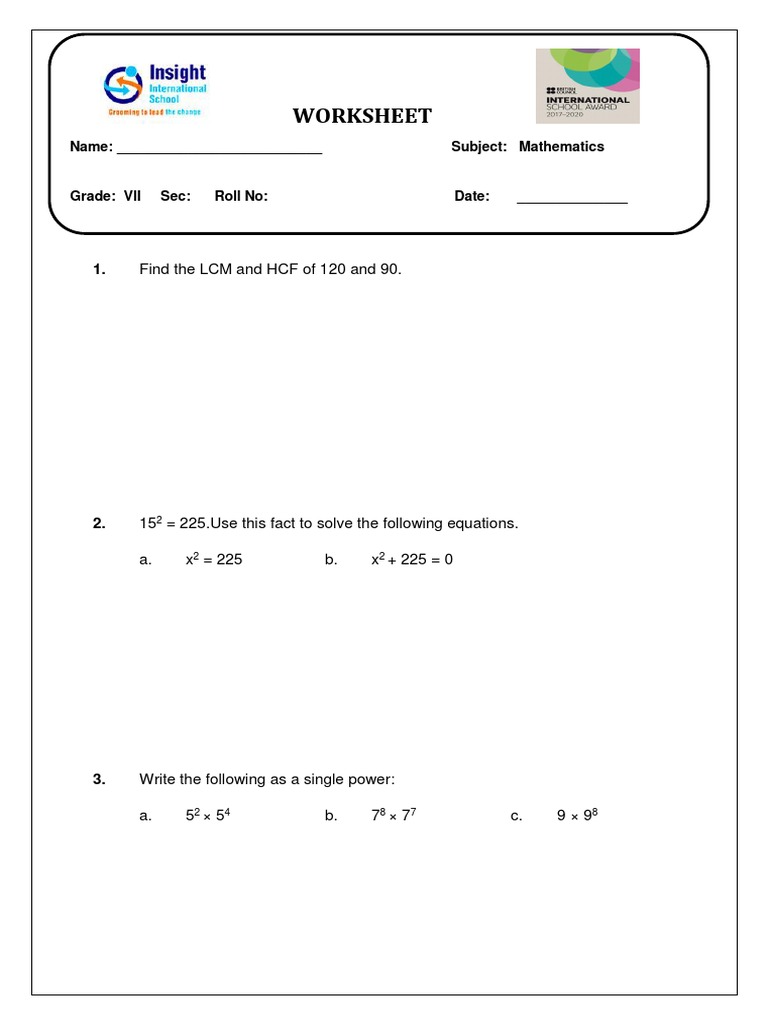 Grade 7 Math Worksheet 2 | PDF