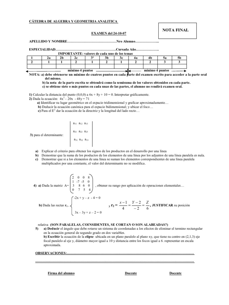 Finales de Algebra Utn | PDF | Espacio vectorial | Matriz (Matemáticas)