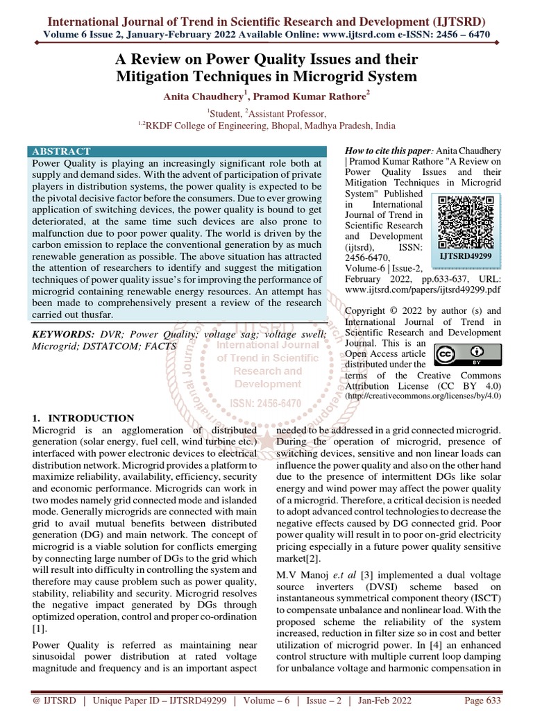 A Review On Power Quality Issues and Their Mitigation Techniques in Microgrid System | PDF ...
