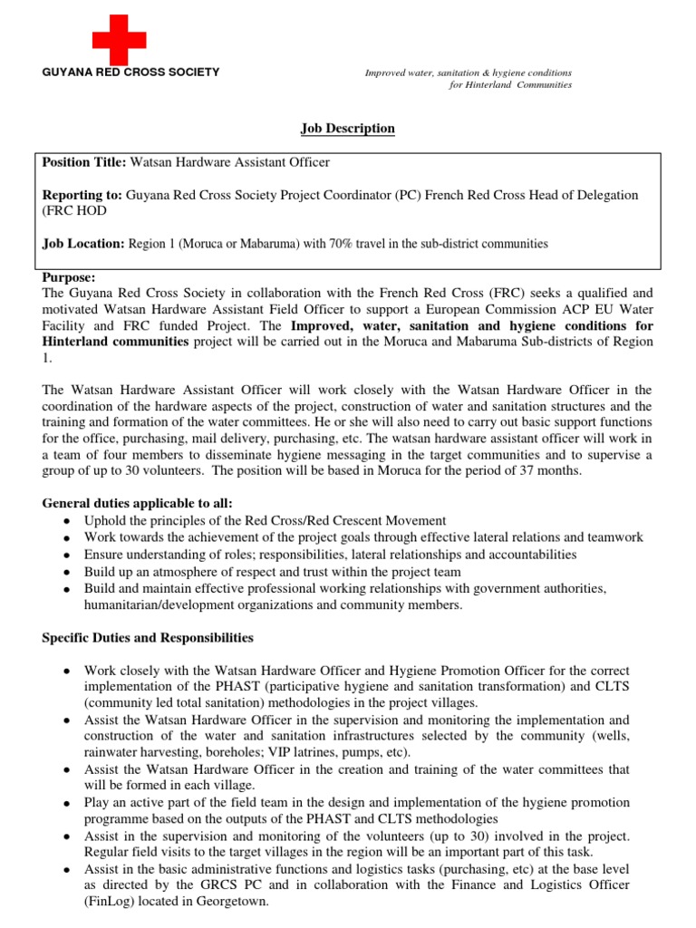 Job Description - Watsan Hardware Assistant Officer | PDF ...