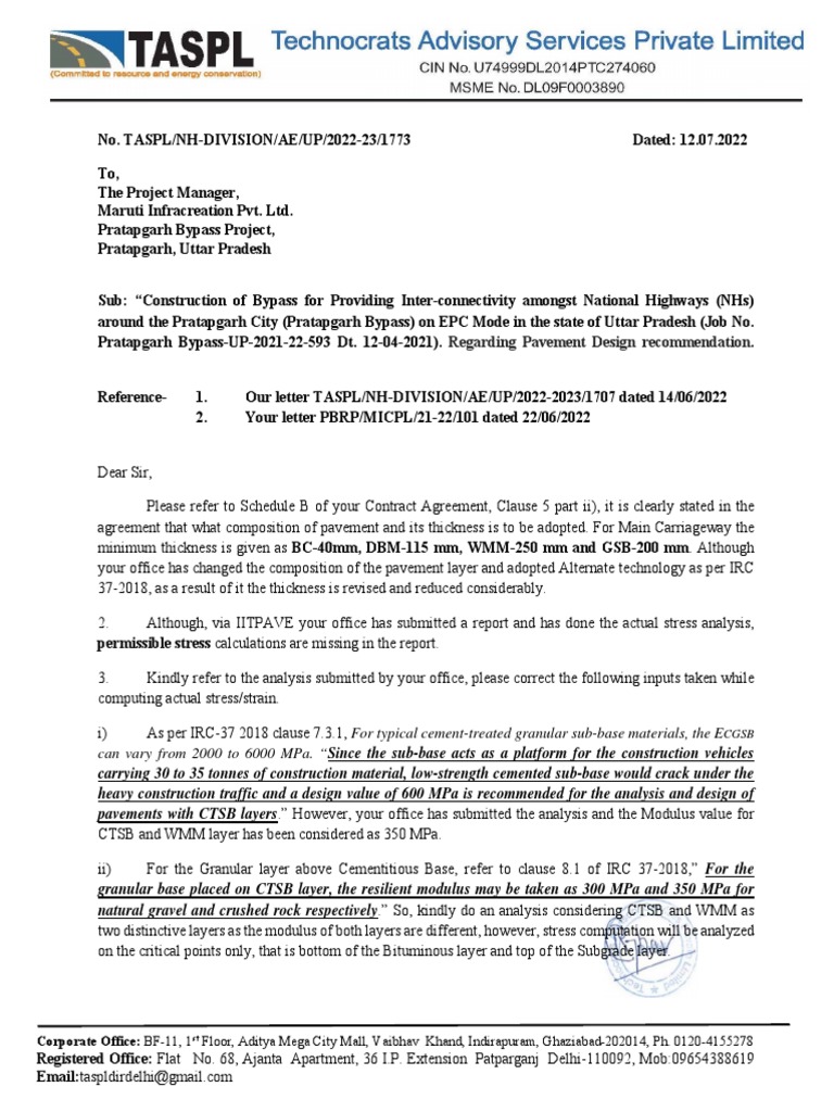 Letter - 1773 - Regarding Pavement Design | PDF | Road Surface ...