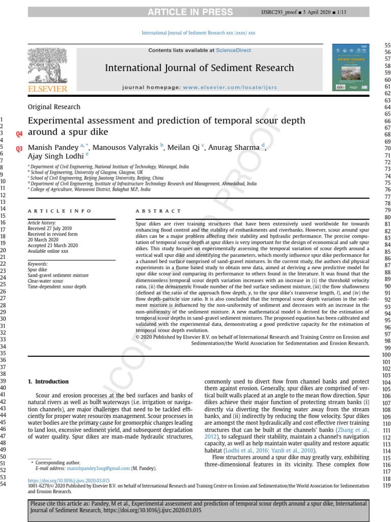 Experimental Assessment and Prediction of Temporal Scour Depth 66 ...