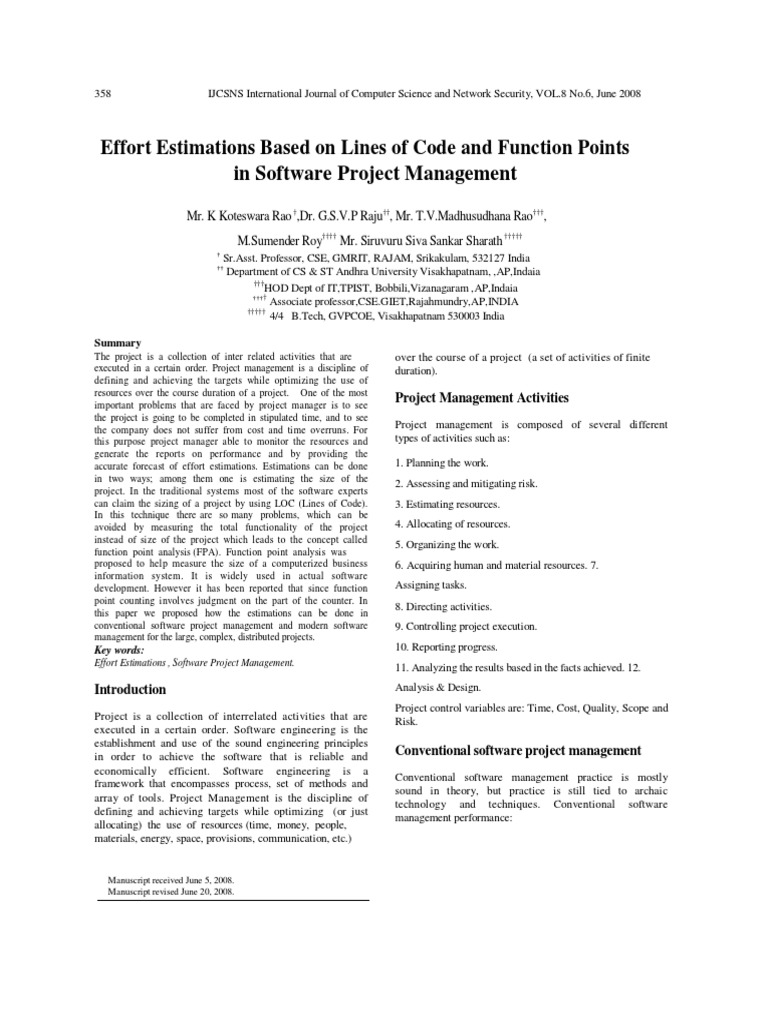 Effort Estimations Based On Lines of Code and Function Points in Software Project Management ...