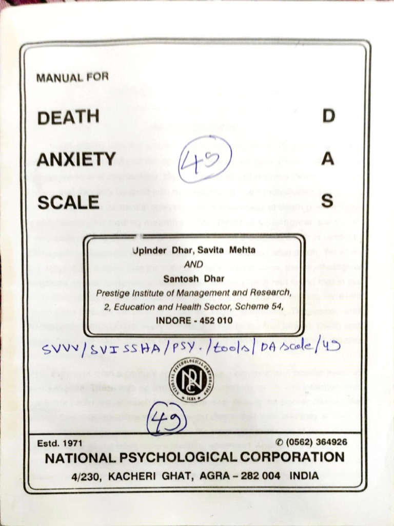 Death Anxiety Scale | Download Free PDF | Death | Anxiety