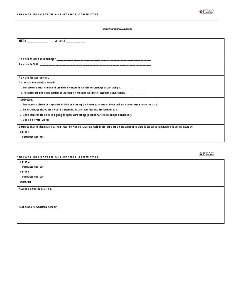 Adaptive Teaching Guide Template | PDF