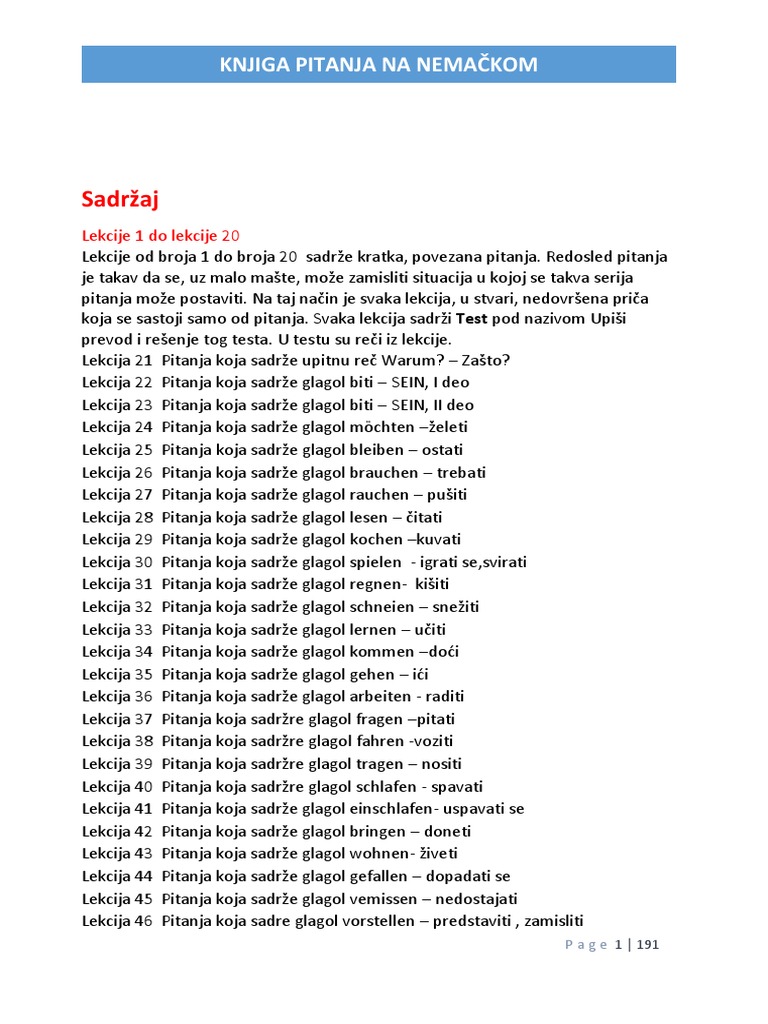 Knjiga Pitanja Na Nemačkom | PDF