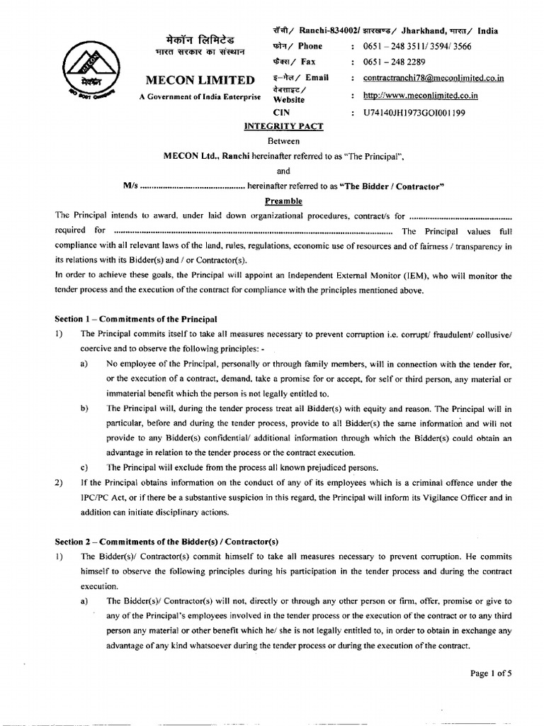 Integrity Pact - Attach - VIII | PDF