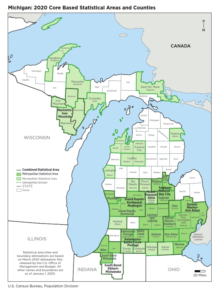 MI - Michigan Metro Areas 2020 - Map - MSA - CSA - Metro - City ...