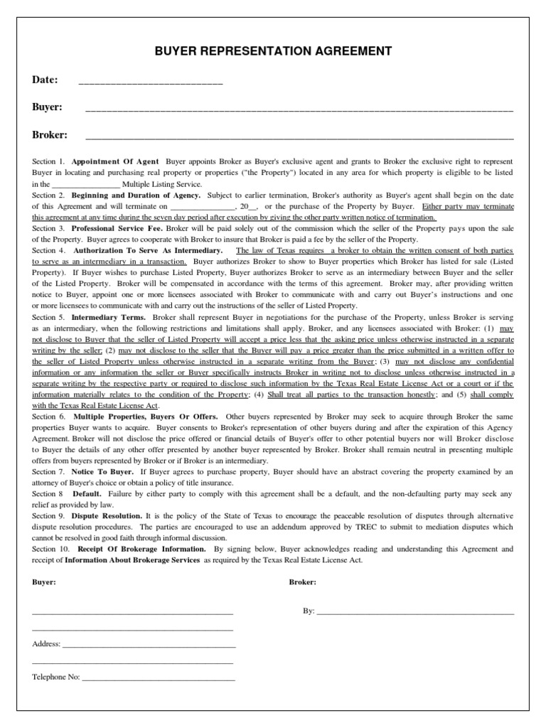 Texas Buyer Representation Agreement | PDF | Private Law | Justice
