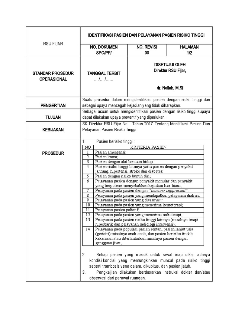 PAP.2.Ep.1 Spo Identifikasi Pasien Risiko Tinggi | PDF