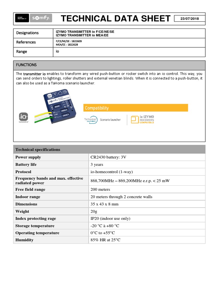 Technical Data Sheet: Izymo Transmitter Io F/Ce/Ne/Se Izymo Transmitter ...