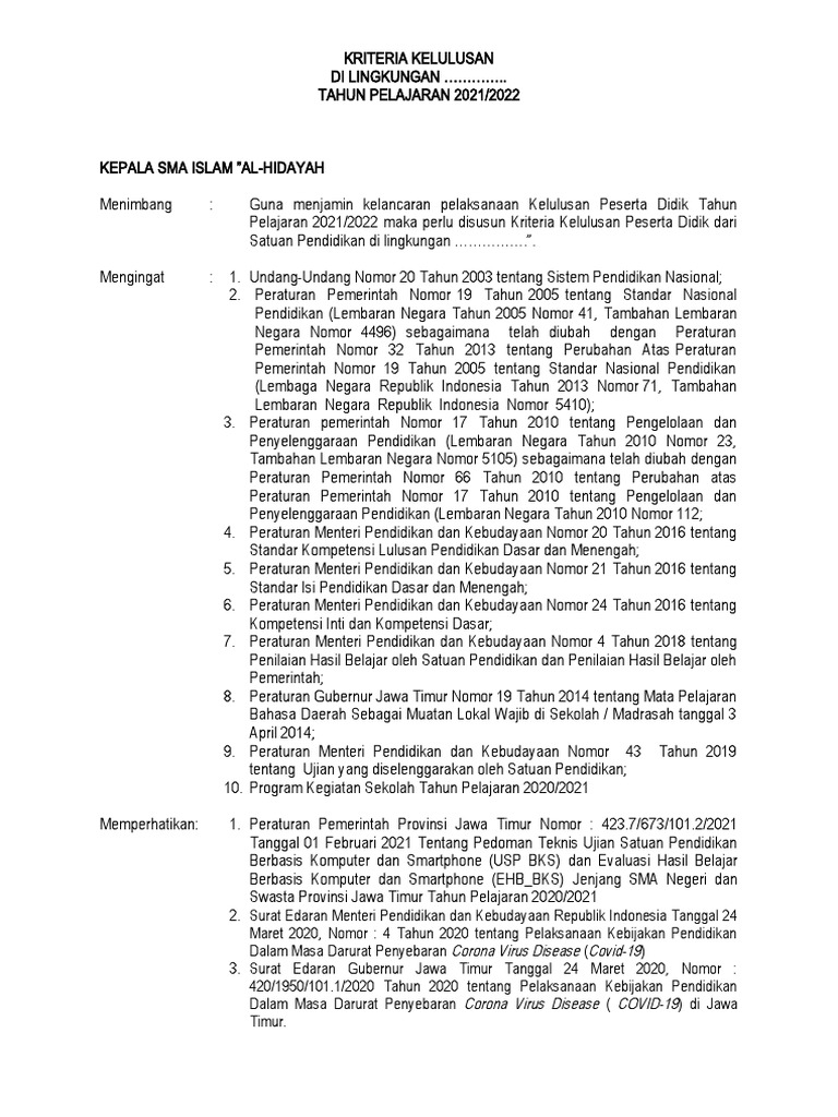 SK Kriteria Kelulusan Format | PDF