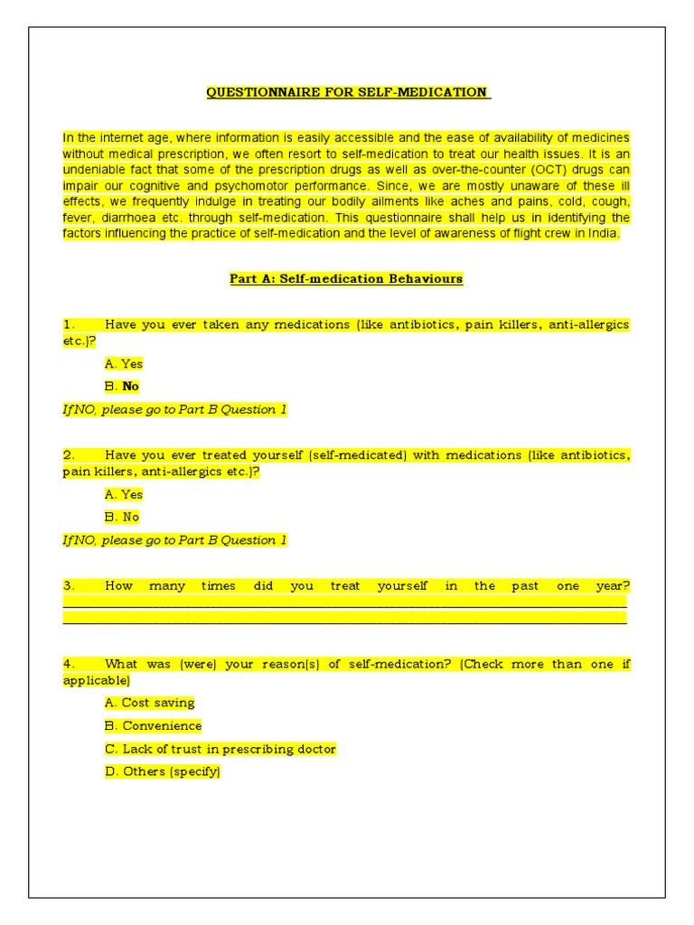 Self-Medication Questionnaire for Pilots | PDF | Prescription Drugs ...