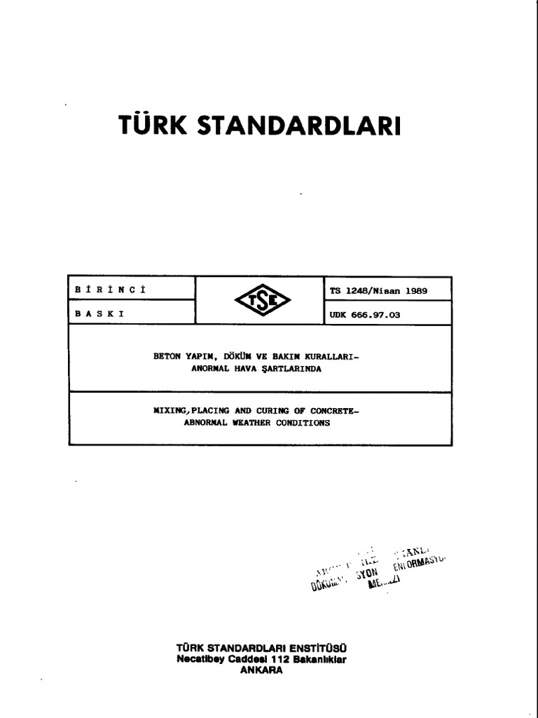 TS 1248 Beton Yapim, Döküm Ve Bakim Kurallari - Anormal Hav | PDF