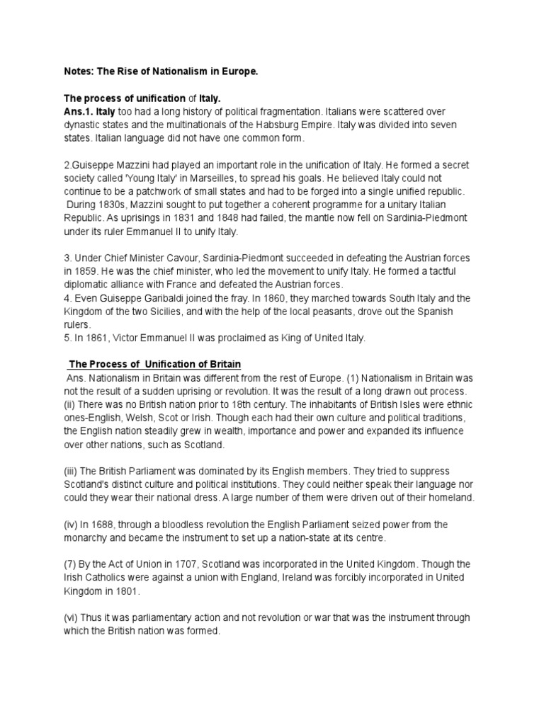 Notes - The Rise of Nationalism in Europe | PDF | Balkans | Italy