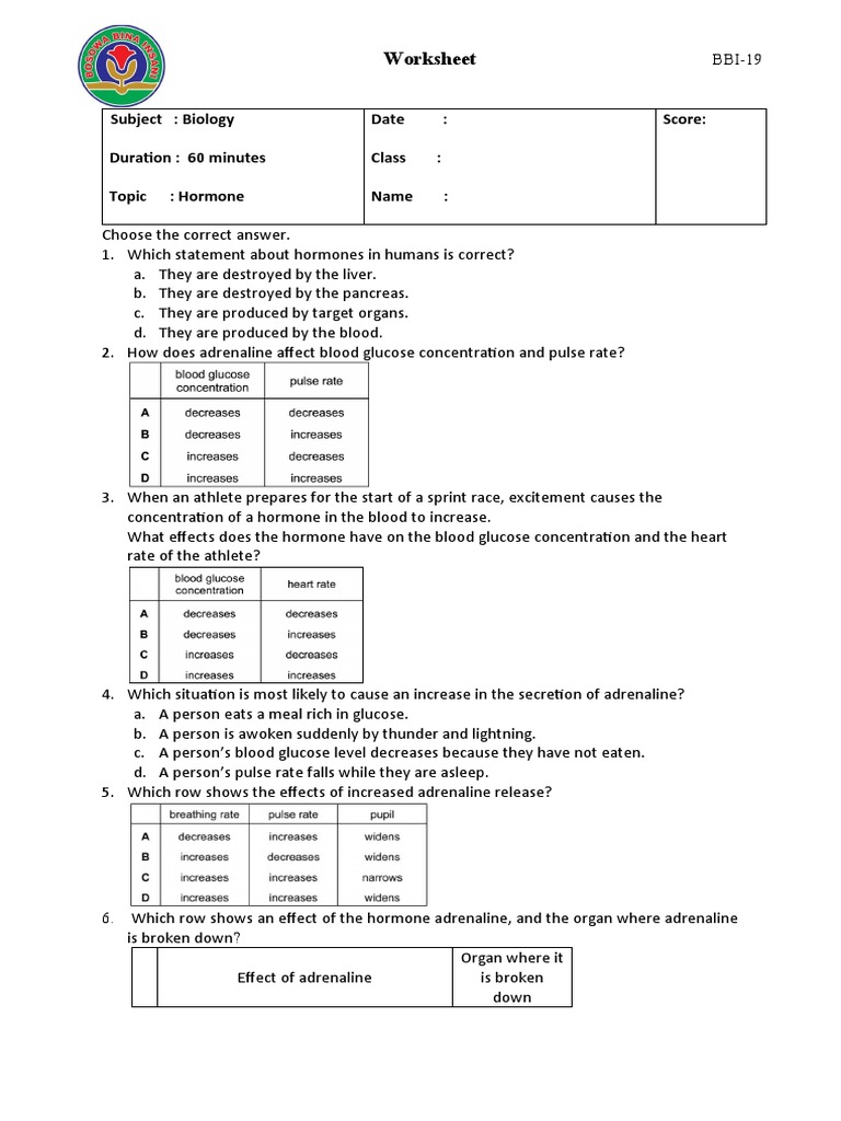 Hormonal Control of Physiological Responses: An Analysis of a Biology ...