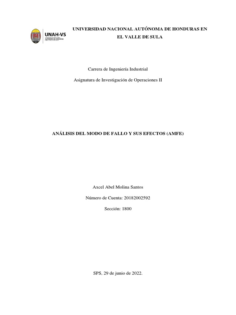 Axcel Molina - Análisis Del Modo de Fallo y Sus Efectos (AMFE) - IIPAC22 | PDF