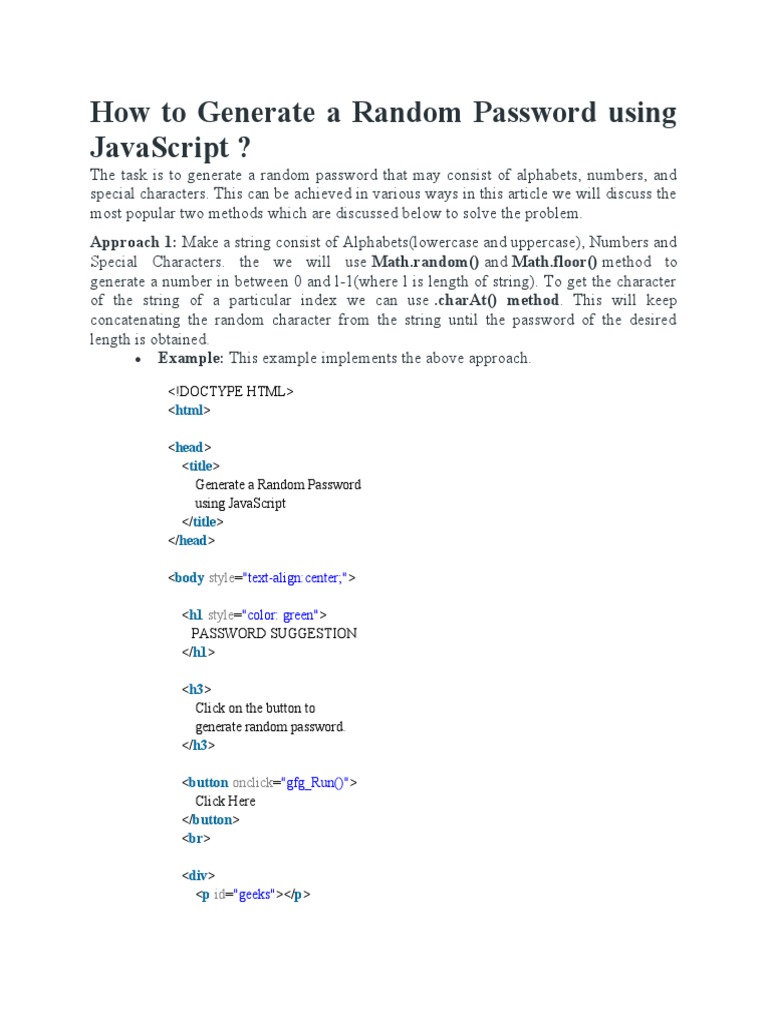 How To Generate A Random Password Using Javascript Pdf Letter Case