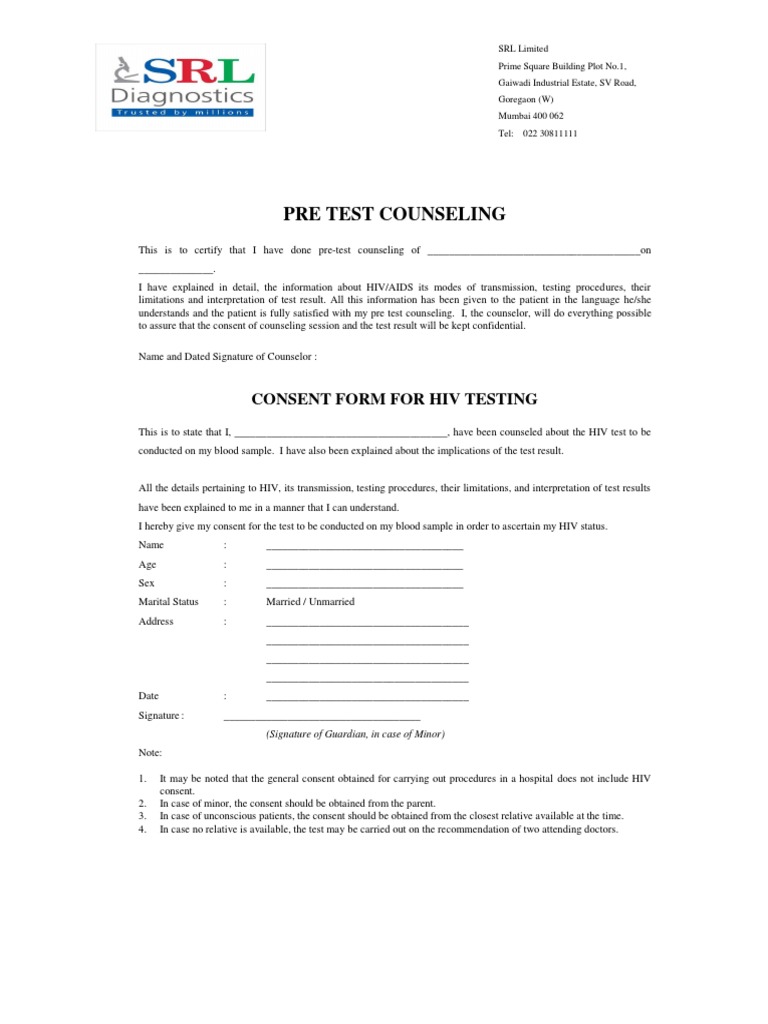 Hiv Consent Form Mumbai. | PDF | Consent | Diagnosis Of Hiv/Aids