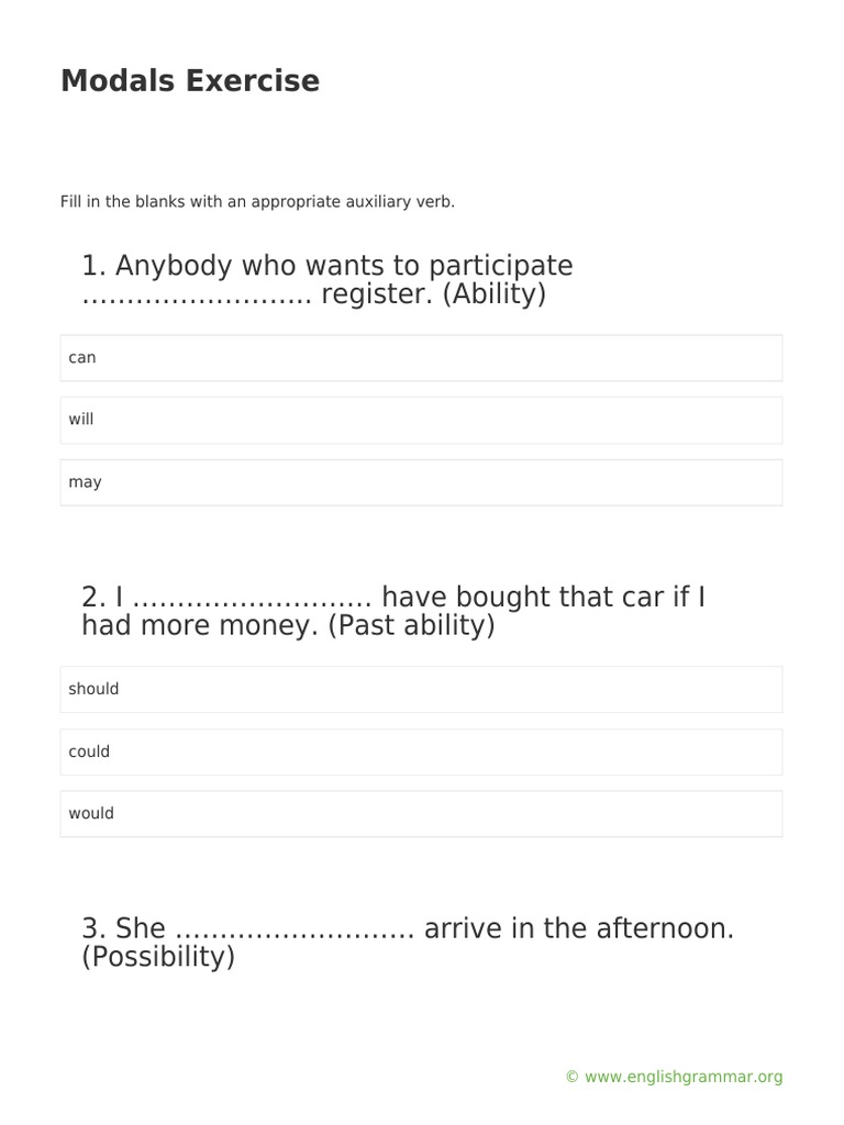 Modals Exercise: 1. Anybody Who Wants To Participate .. Register ...