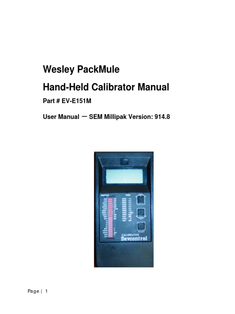 User manual for the Wesley PackMule Hand-Held Calibrator providing instructions for setting ...