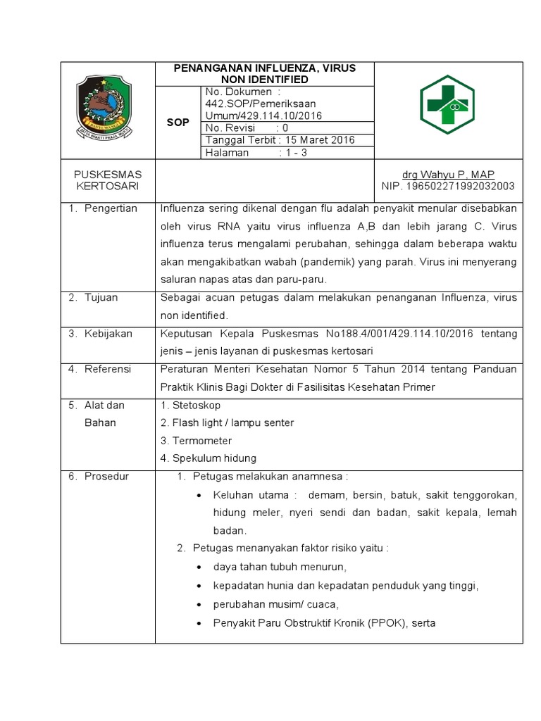 Sop Penanganan Influenza, Virus Non Identified | PDF | Sains & Matematika