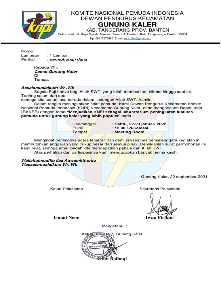 Proposal CAMAT Raker KNPI 2022 | PDF