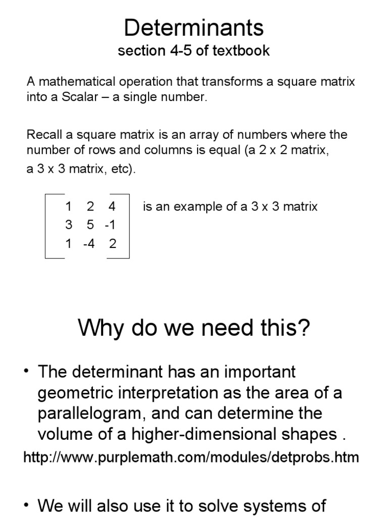 Determinants: Section 4-5 of Textbook | PDF | Matrix (Mathematics ...