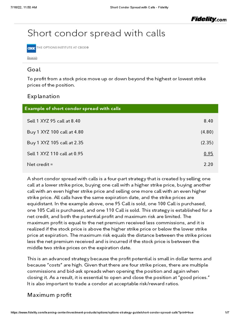 Short Condor Spread With Calls - Fidelity | PDF | Greeks (Finance ...