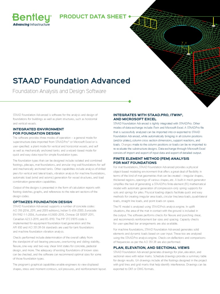 Staad Foundation Advanced: Product Data Sheet | PDF | Computing