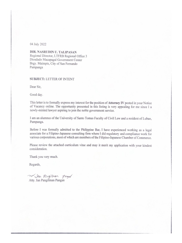 Letter of Intent - LTFRB | PDF