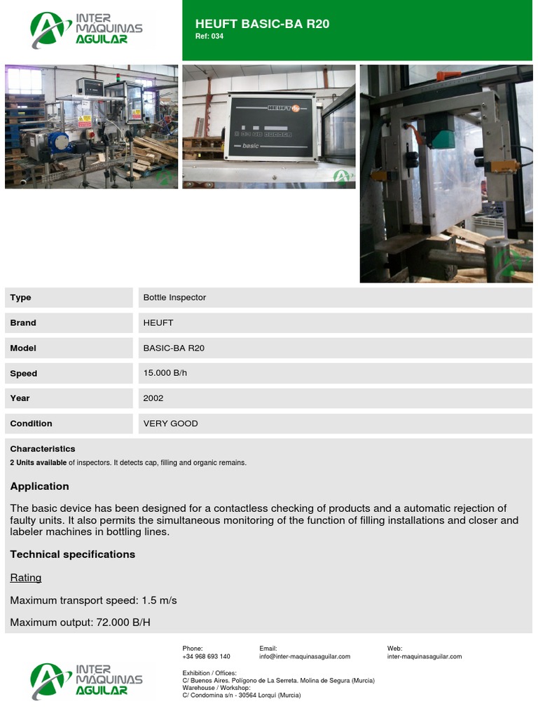 Heuft Basic-Ba R20: Bottle Inspector | PDF | Mains Electricity ...