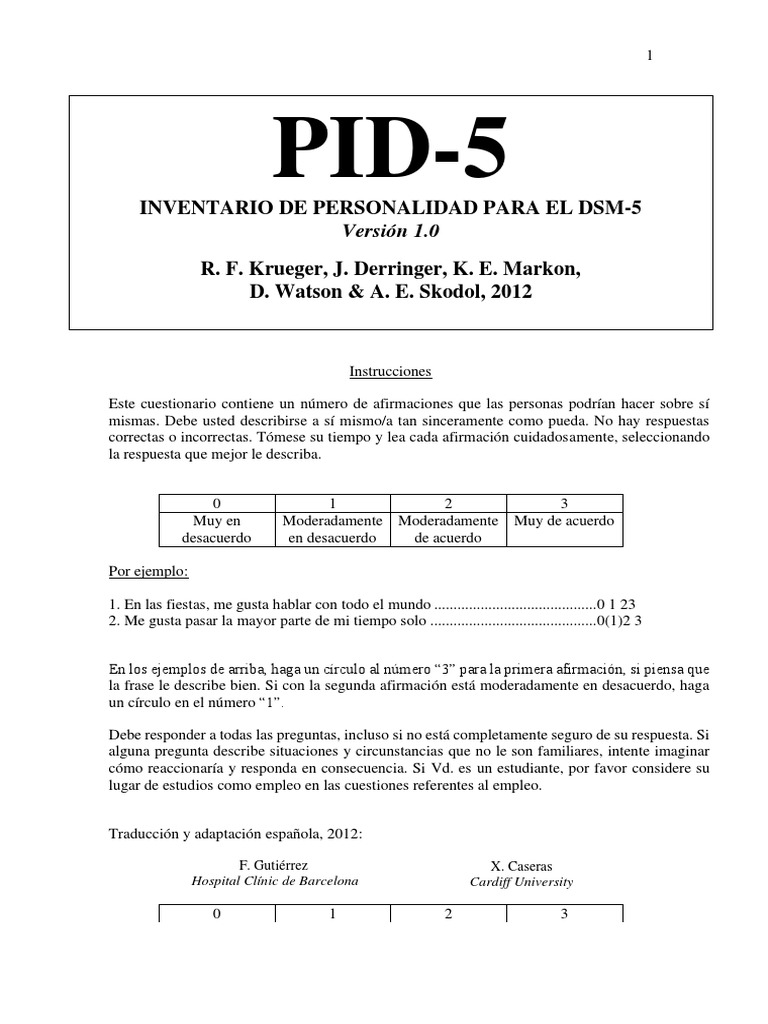 PID-5 Cuestionario | PDF