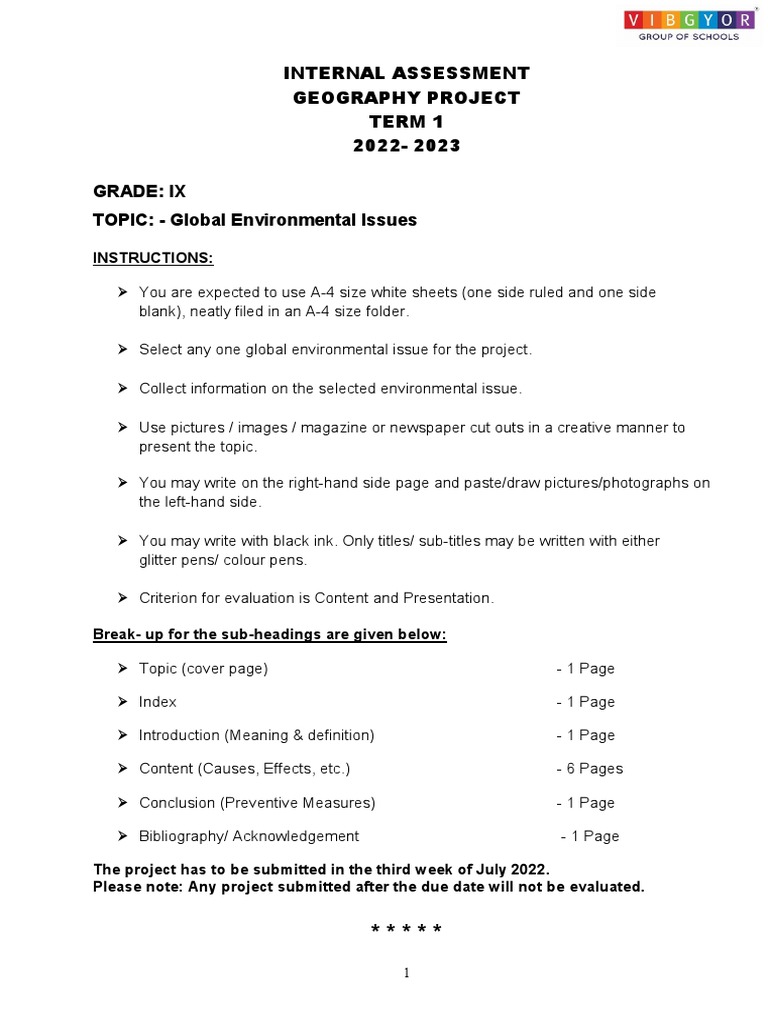 Grade: Ix TOPIC: - Global Environmental Issues: Internal Assessment ...