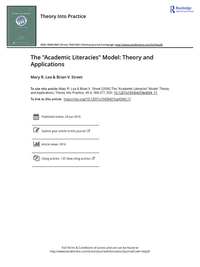 The "Academic Literacies" Model: Theory and Applications | PDF ...