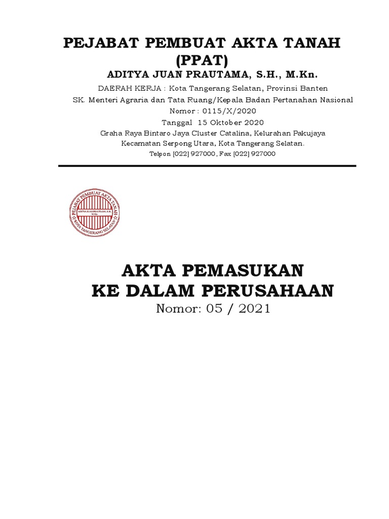 Akta Pemasukan Ke Dalam Perusahaan (Lembar Kedua) | PDF