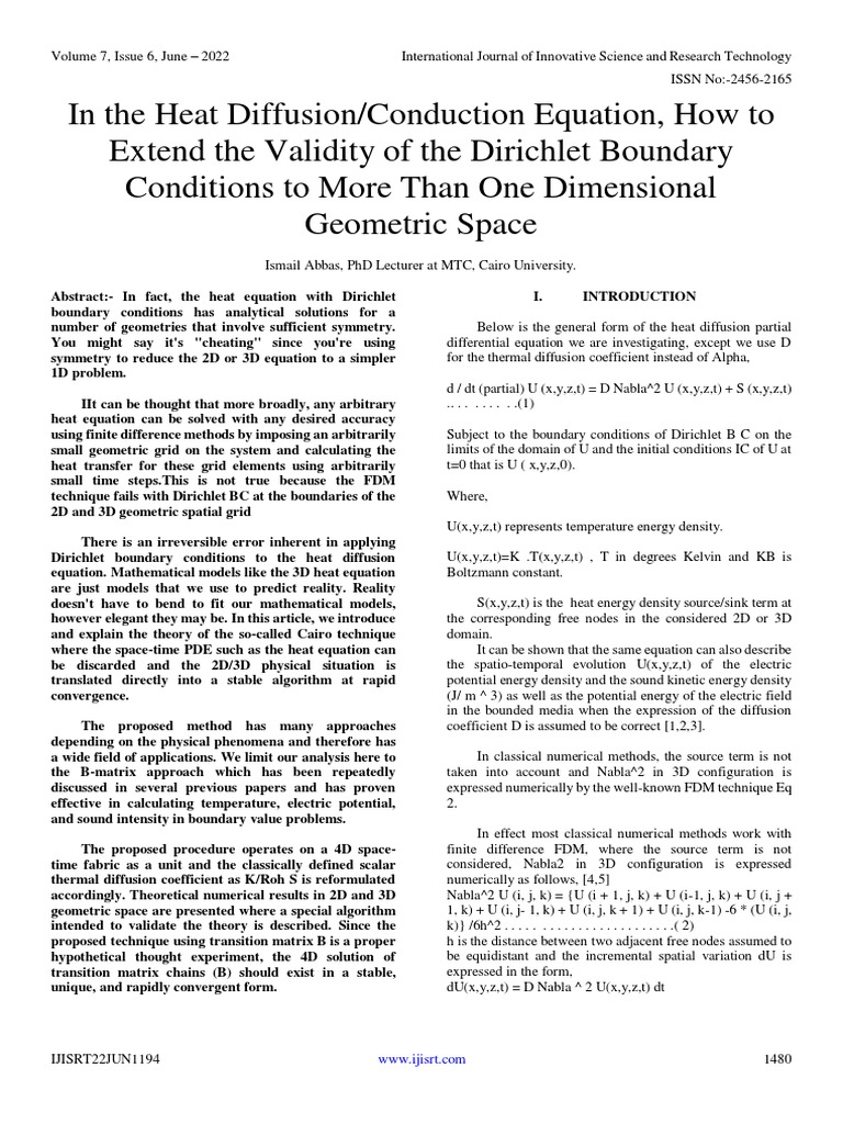 In The Heat DiffusionConduction Equation, How To Extend The Validity of The Dirichlet Boundary ...