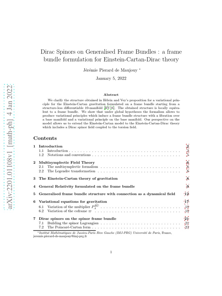 Dirac Spinors On Generalised Frame Bundles - A Frame Bundle Formulation ...