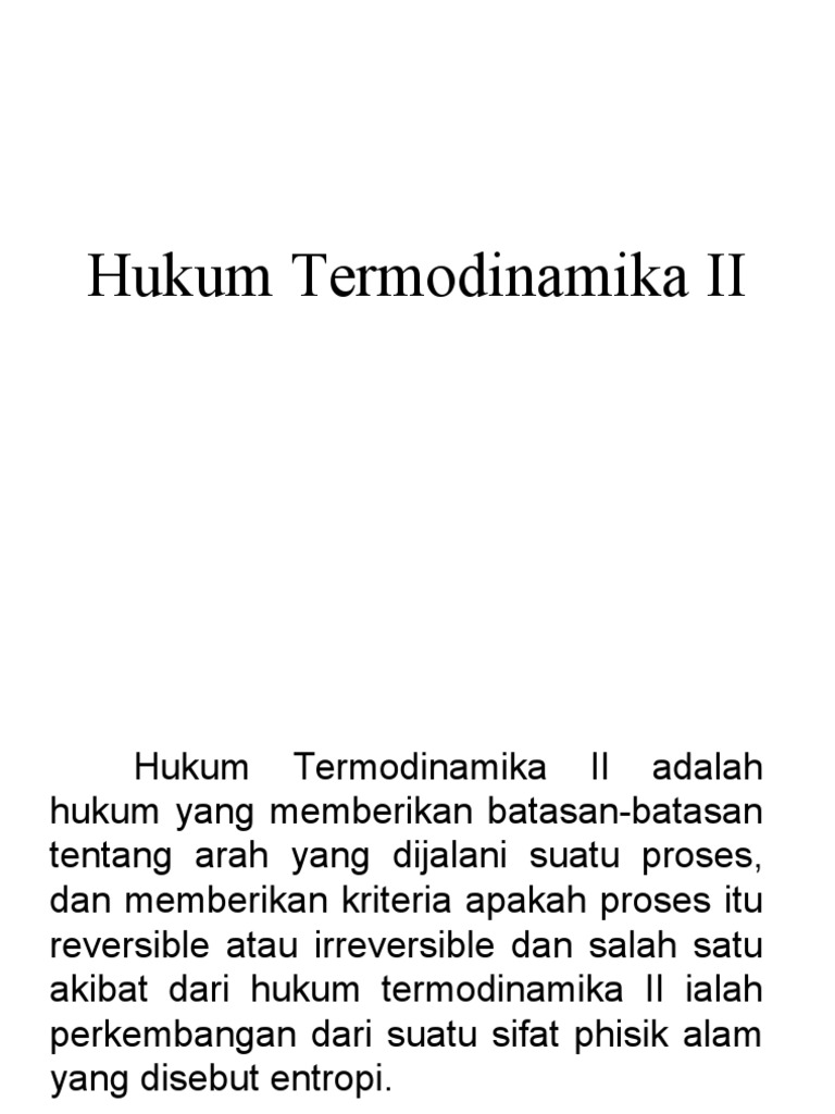 Hukum Termodinamika II dan Entropi | PDF