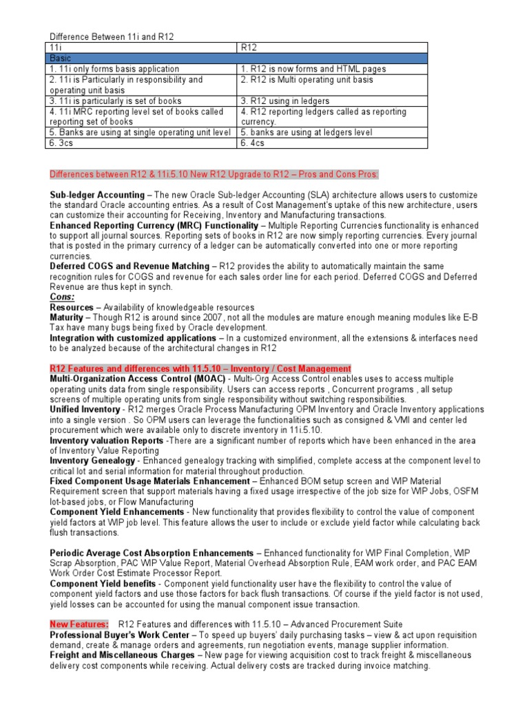 Difference Between 11i and R12 | PDF | Inventory | Electronic Data Interchange