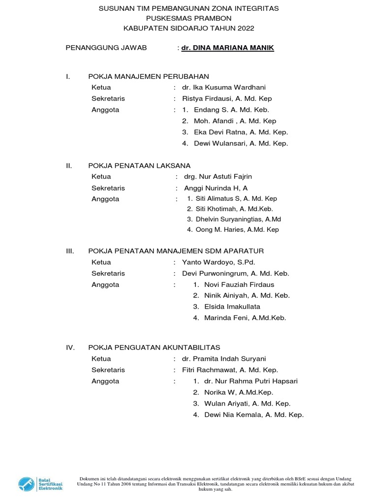 Susunan Tim Pembangunan Zona Integritas Pdf