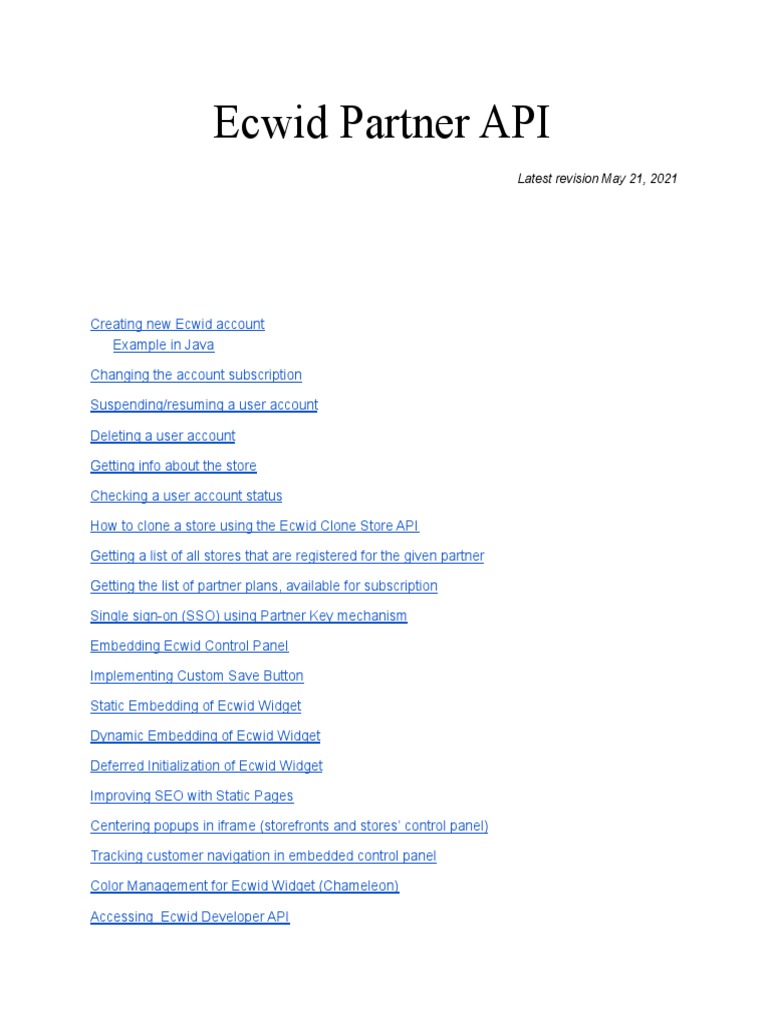 Ecwid Partner API | PDF | Hypertext Transfer Protocol | Java Script